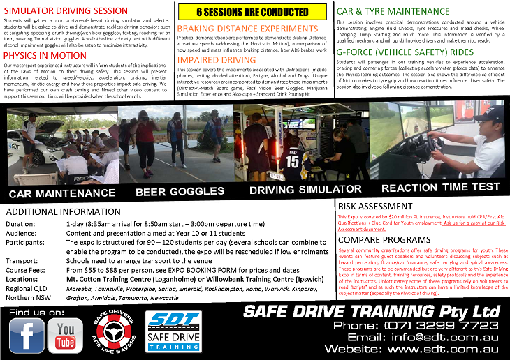 SDT - School Driver Training offers a Road Safety Expo to schools